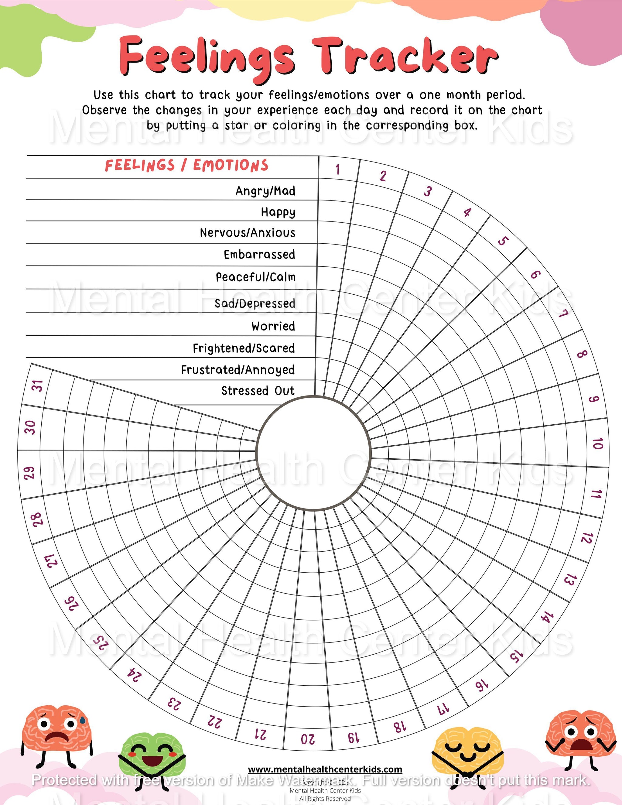 Monthly Feelings Tracker – Mental Health Center Kids