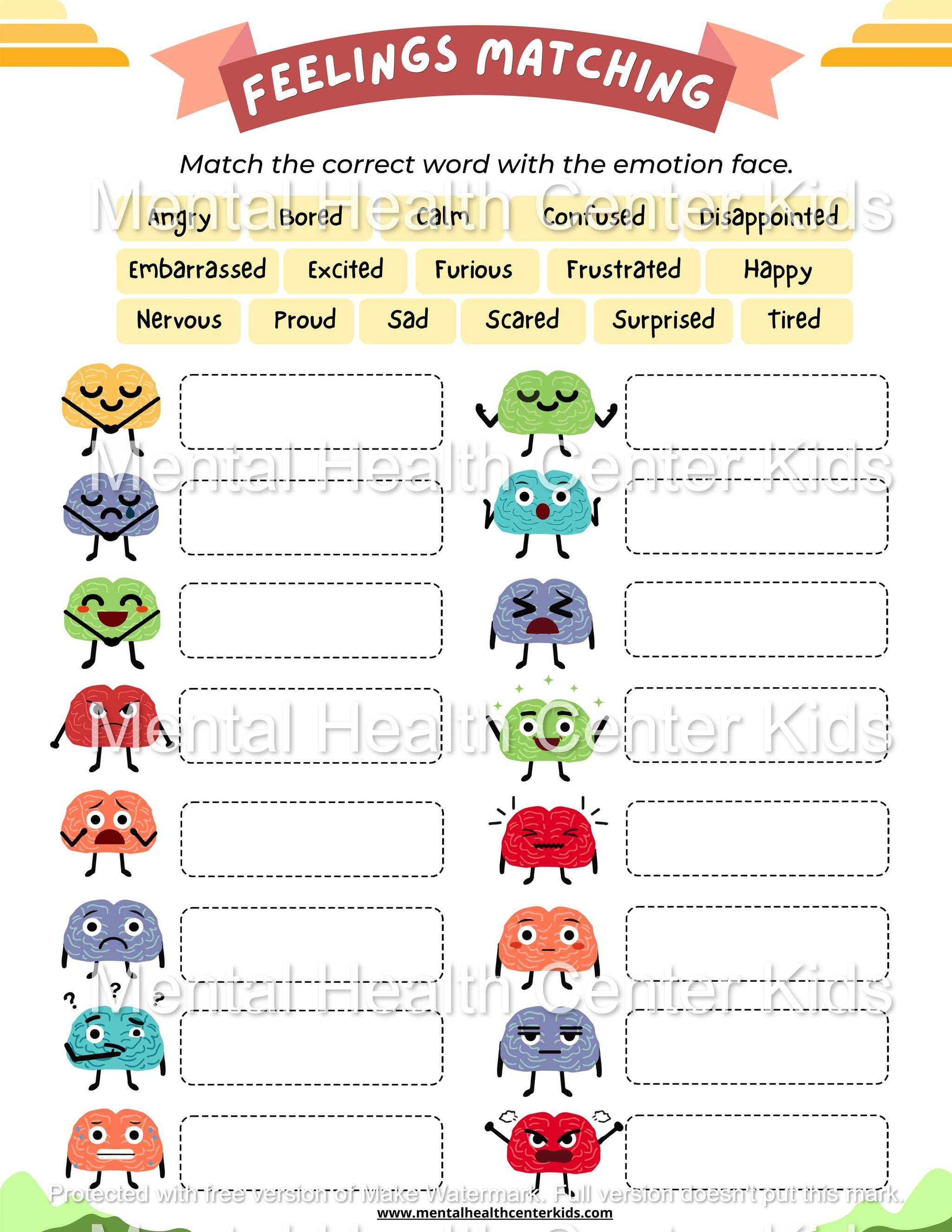 Matching Emotions Worksheet – Mental Health Center Kids