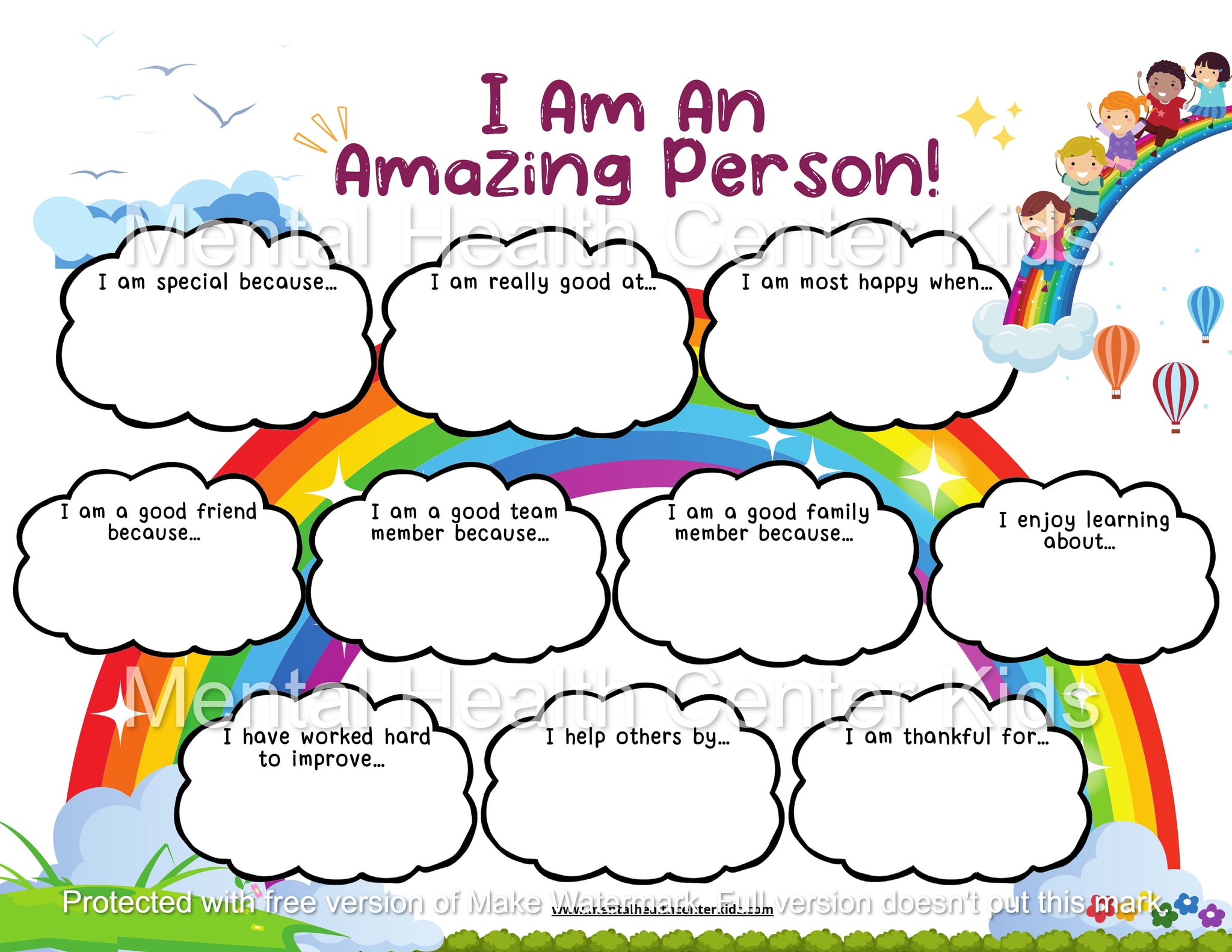 "I Am an Amazing Person" Worksheet – Mental Health Center Kids