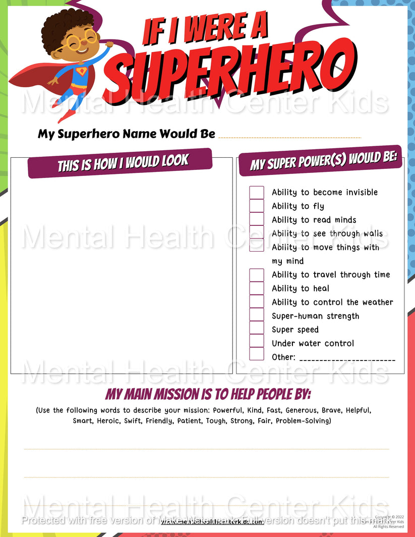 If I Were a Superhero Worksheet – Mental Health Center Kids