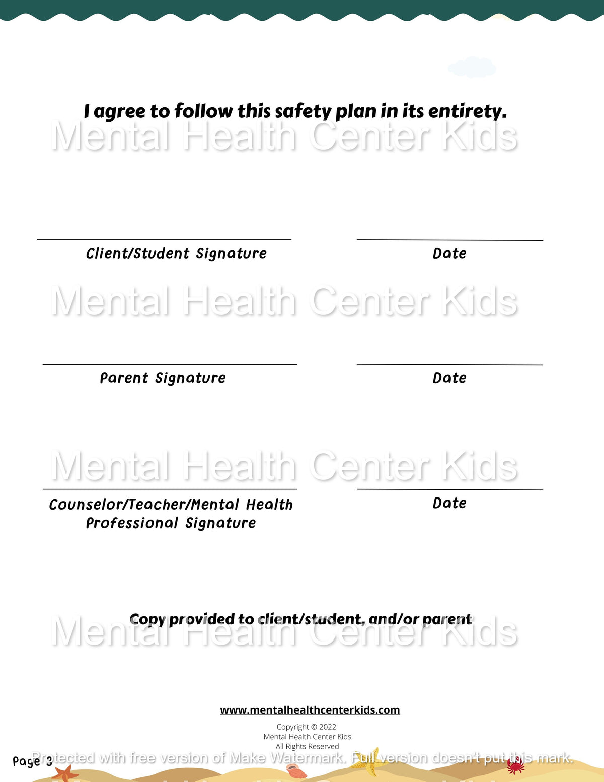 Safety Plan Worksheet – Mental Health Center Kids