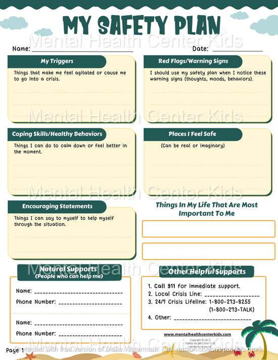 Safety Plan Worksheet – Mental Health Center Kids