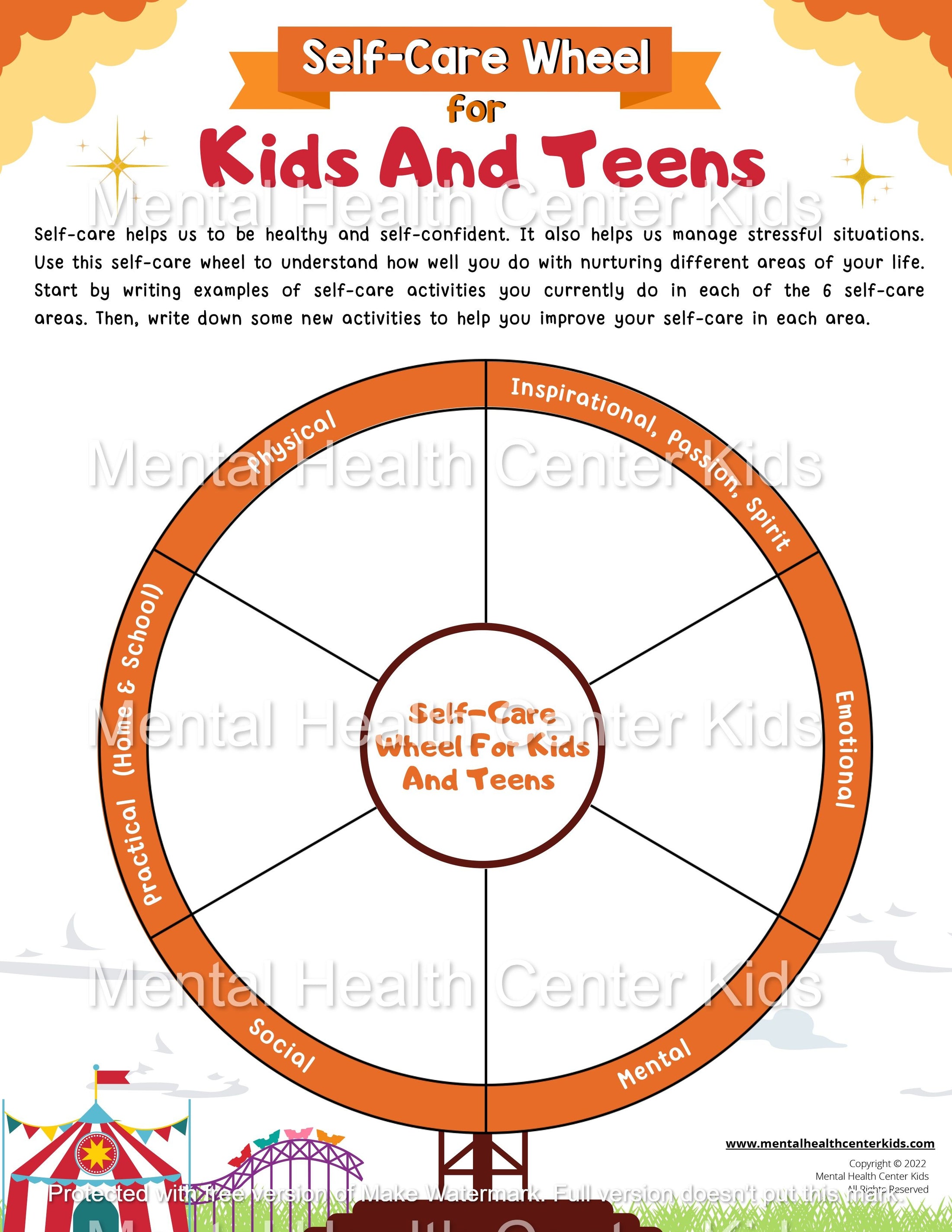 Self-Care Wheel Worksheet – Mental Health Center Kids
