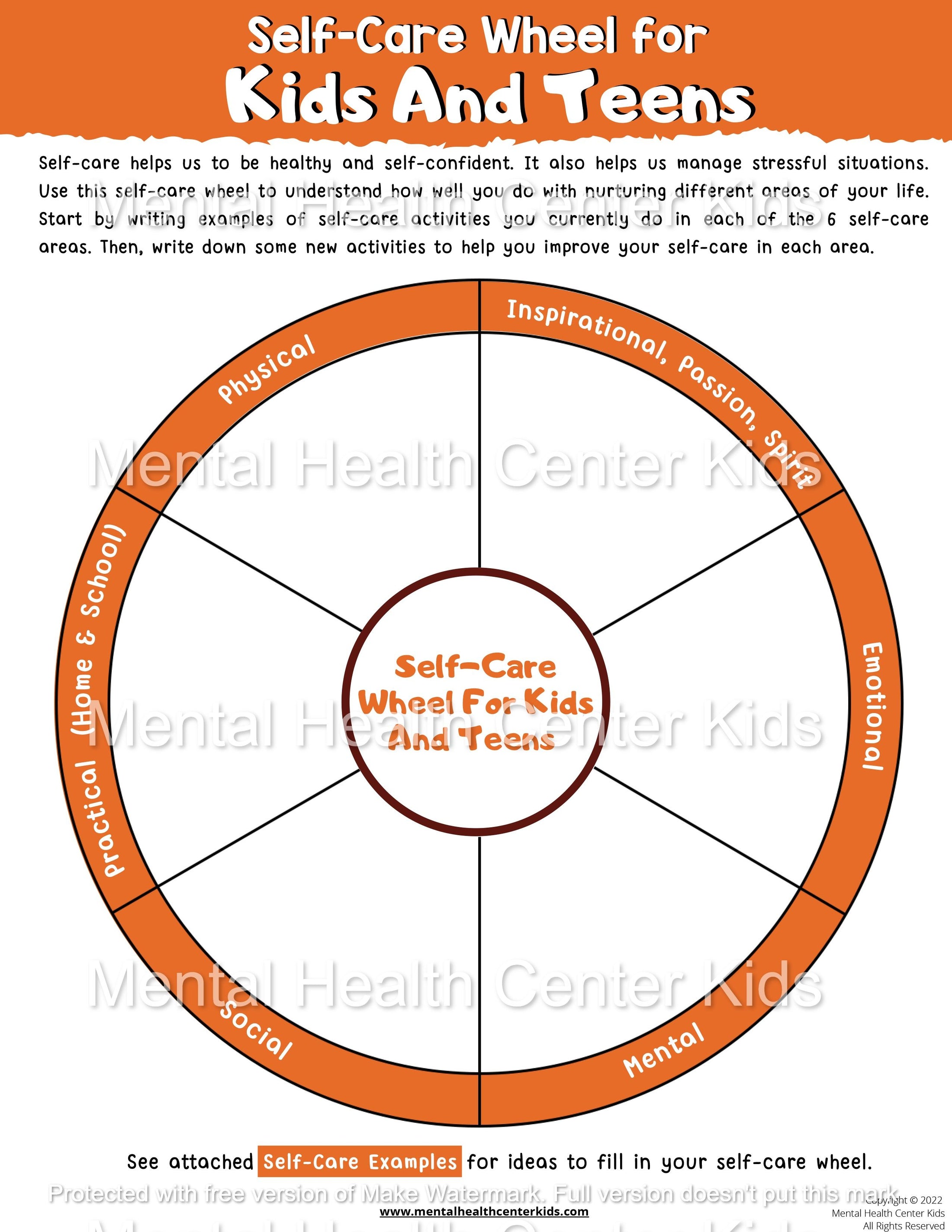 Self-Care Wheel Worksheet – Mental Health Center Kids