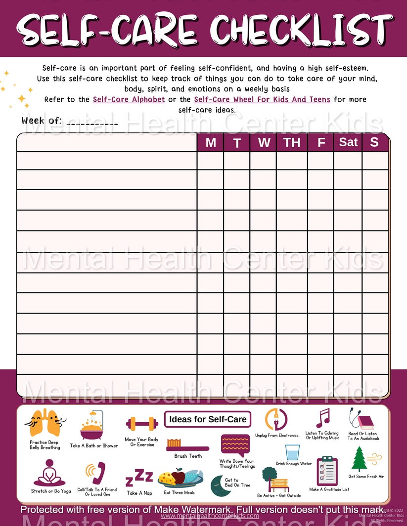 Self-Esteem Checklist – Mental Health Center Kids
