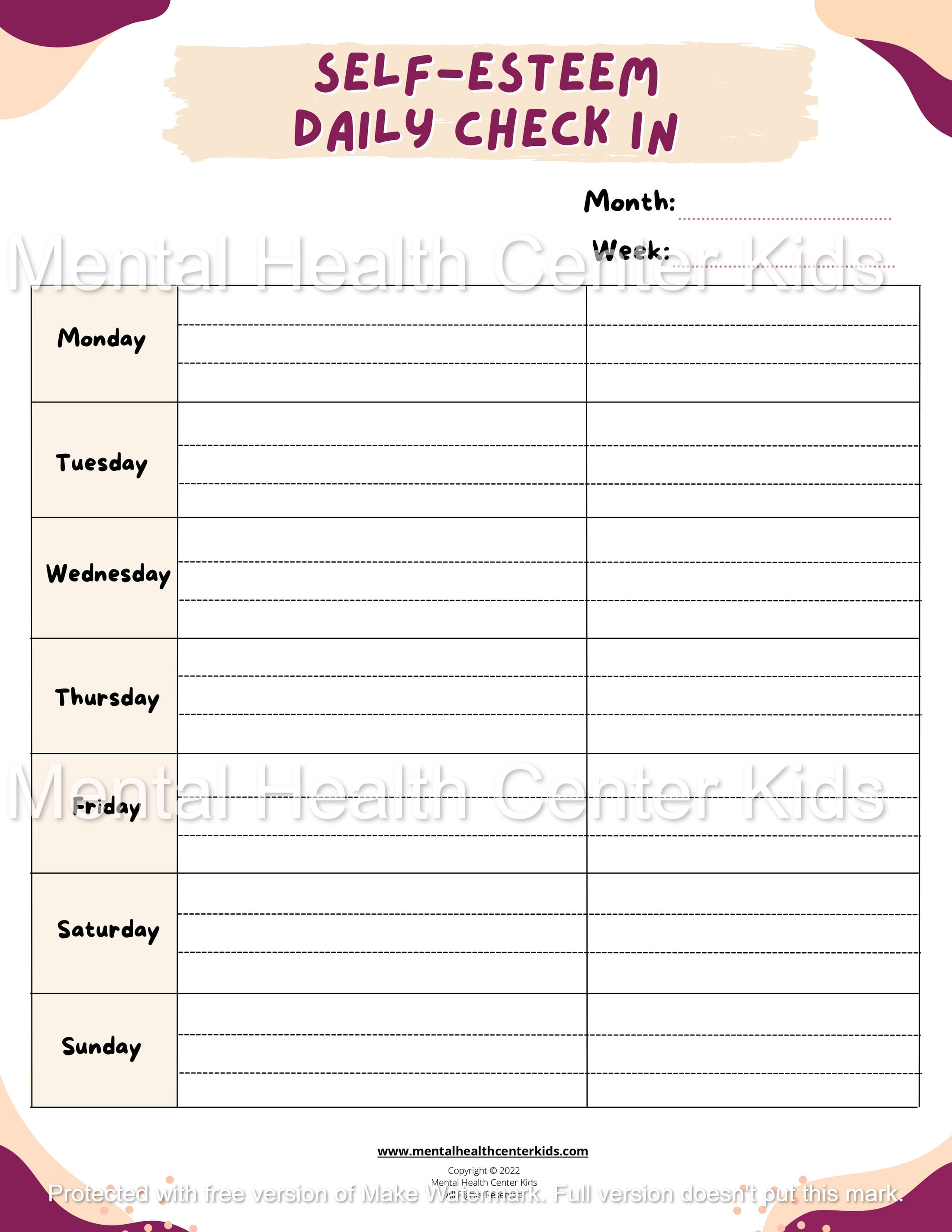 Self-Esteem Daily Check-In – Mental Health Center Kids