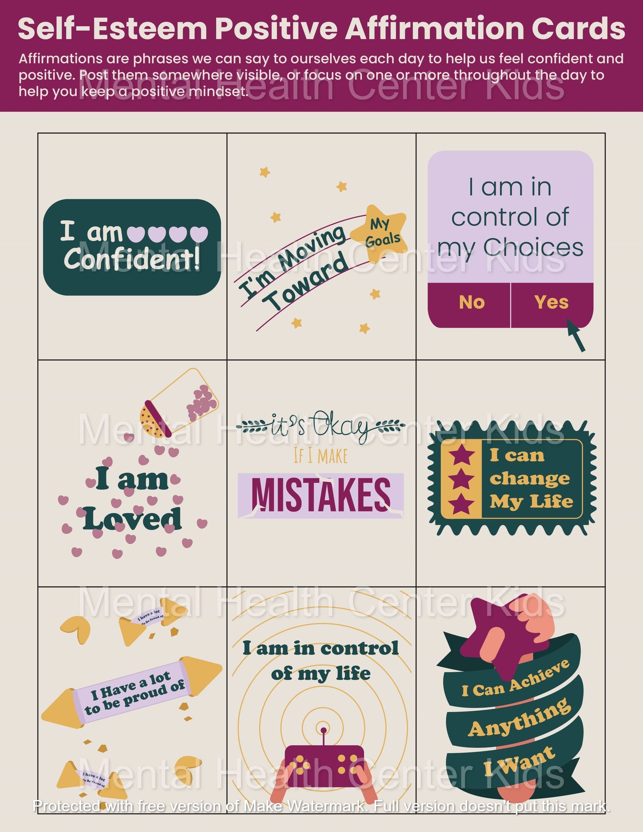 Positive Affirmation Cards – Mental Health Center Kids
