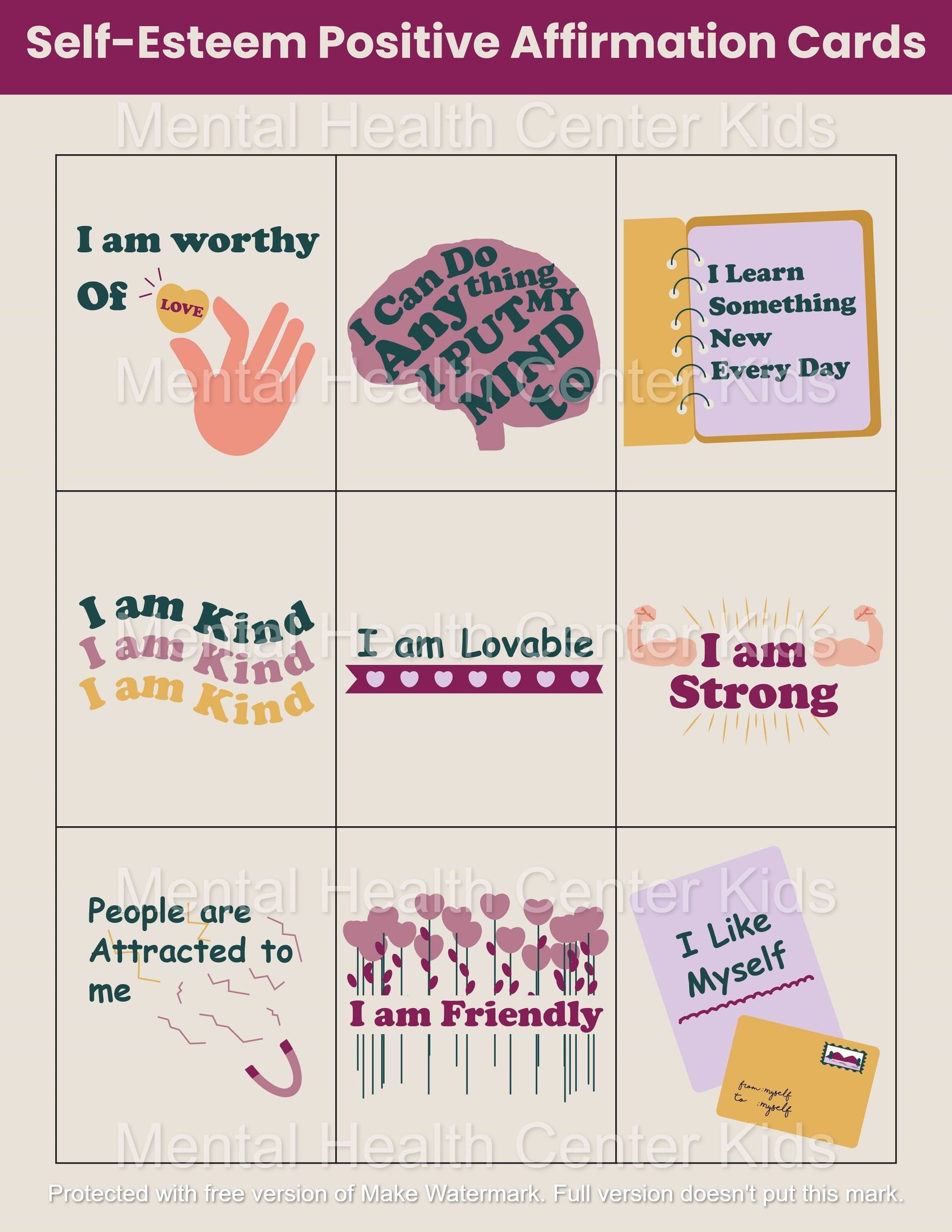 Positive Affirmation Cards – Mental Health Center Kids