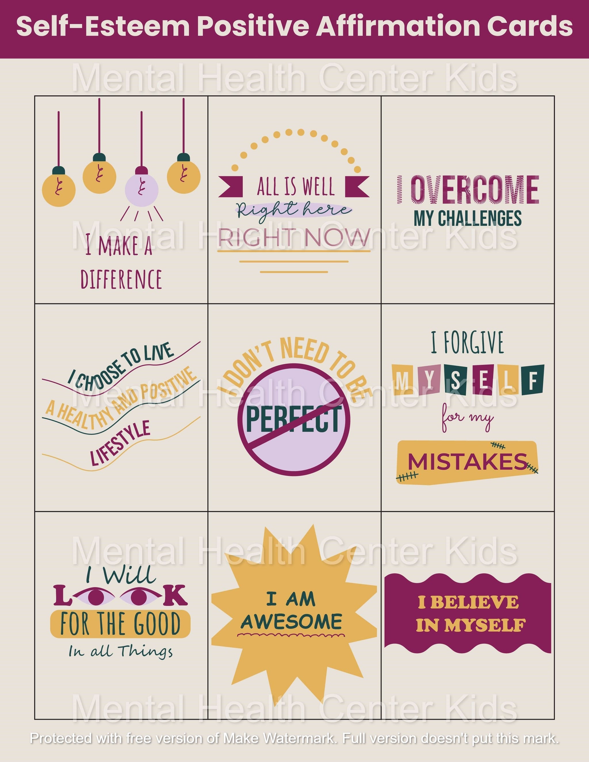 Positive Affirmation Cards – Mental Health Center Kids