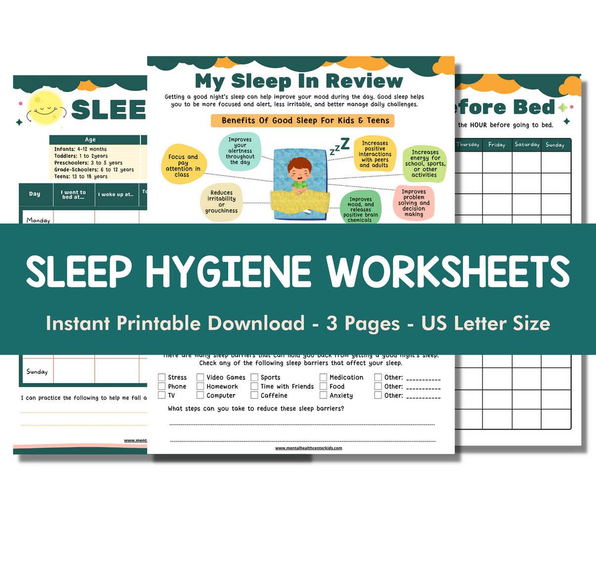 Sleep Hygiene Worksheets – Mental Health Center Kids