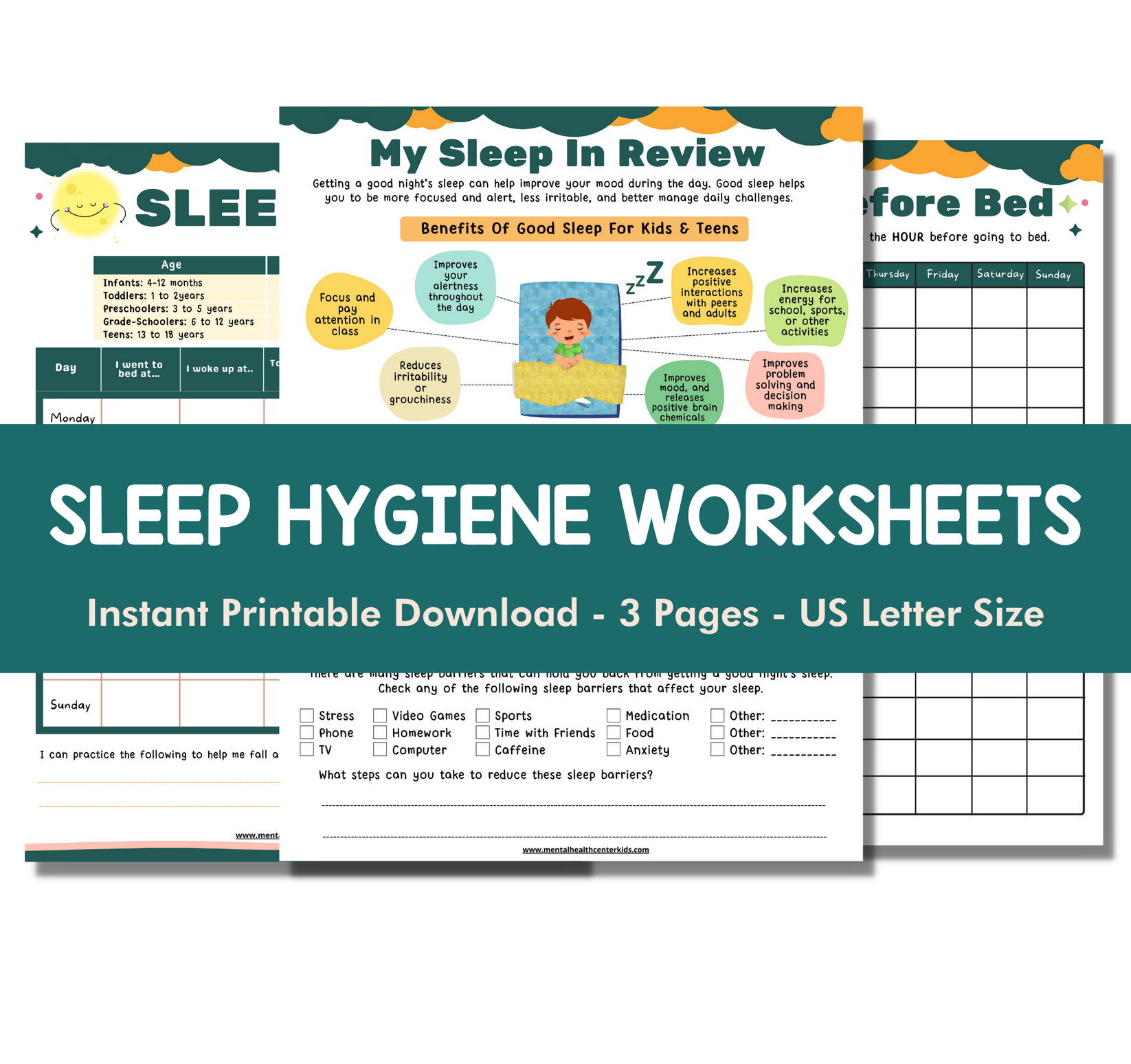 Sleep Hygiene Worksheets – Mental Health Center Kids