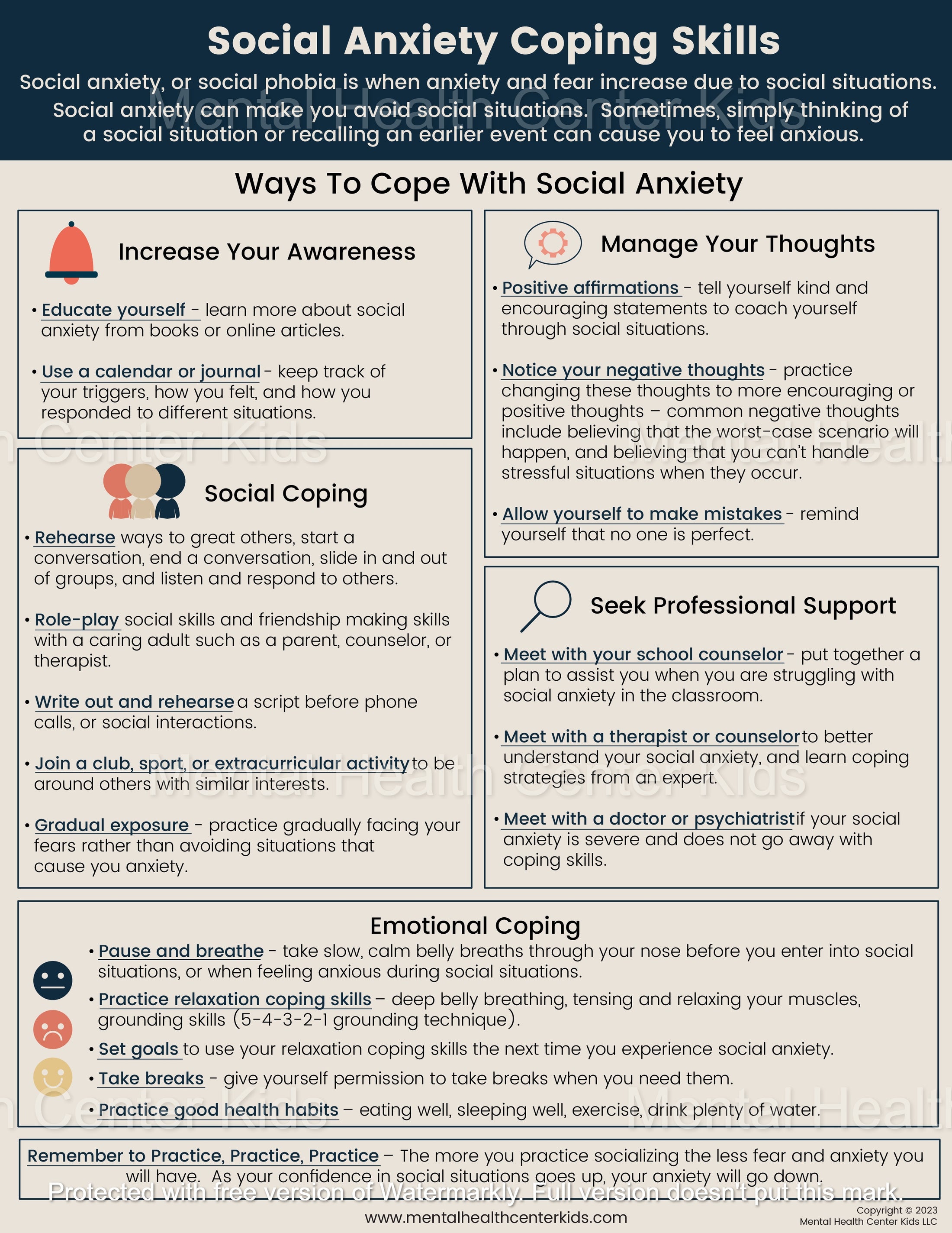 Social Anxiety Coping Skills (PDF) – Mental Health Center Kids