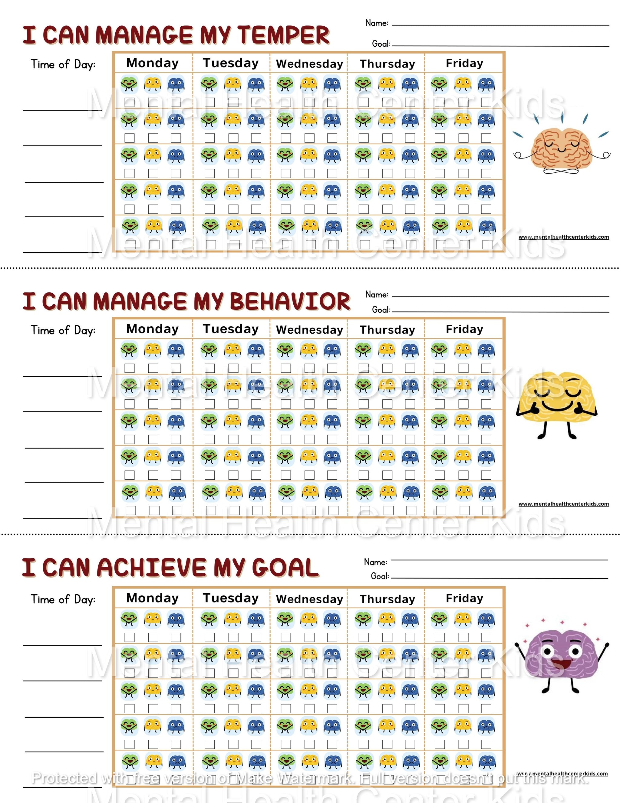 Weekly Anger, Behavior, and Goals Tracker – Mental Health Center Kids