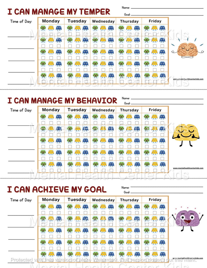 Weekly Anger, Behavior, and Goals Tracker – Mental Health Center Kids
