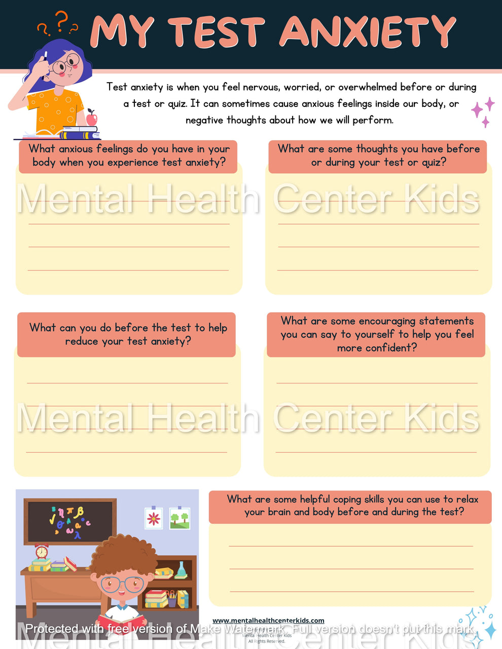 Test Anxiety Activity Worksheet – Mental Health Center Kids