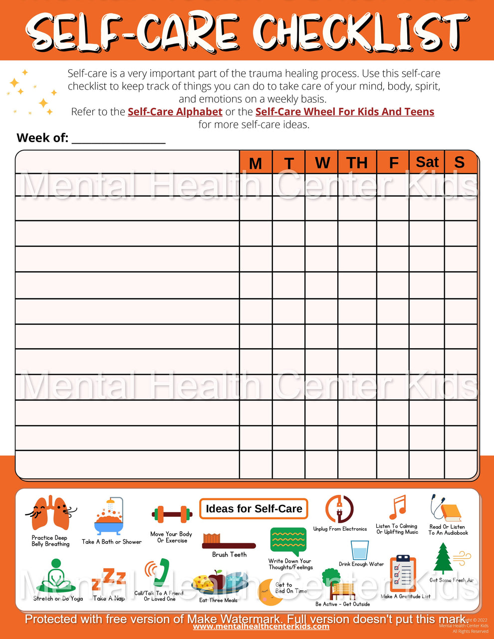 Trauma Self-Care Checklist – Mental Health Center Kids