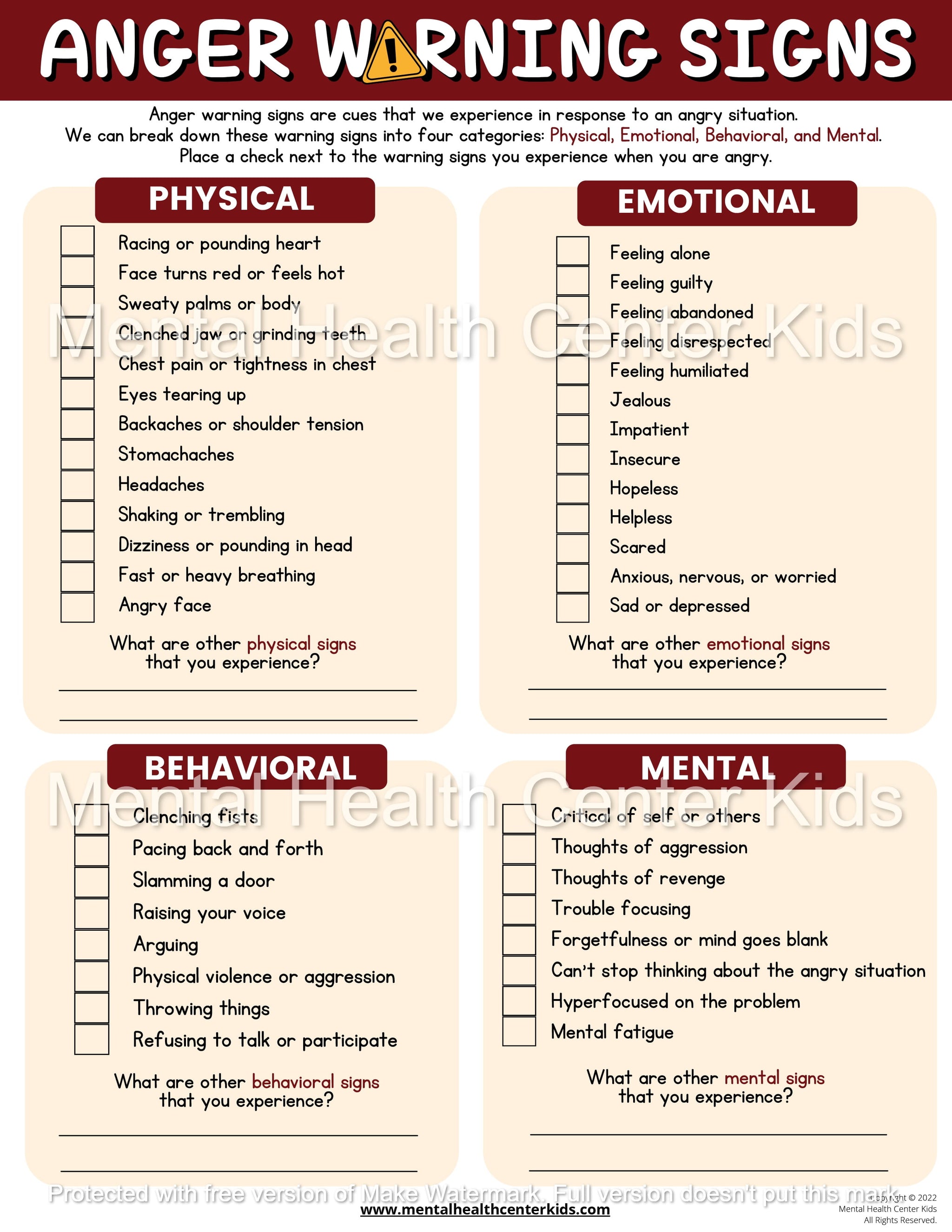 Warning Signs of Anger – Mental Health Center Kids