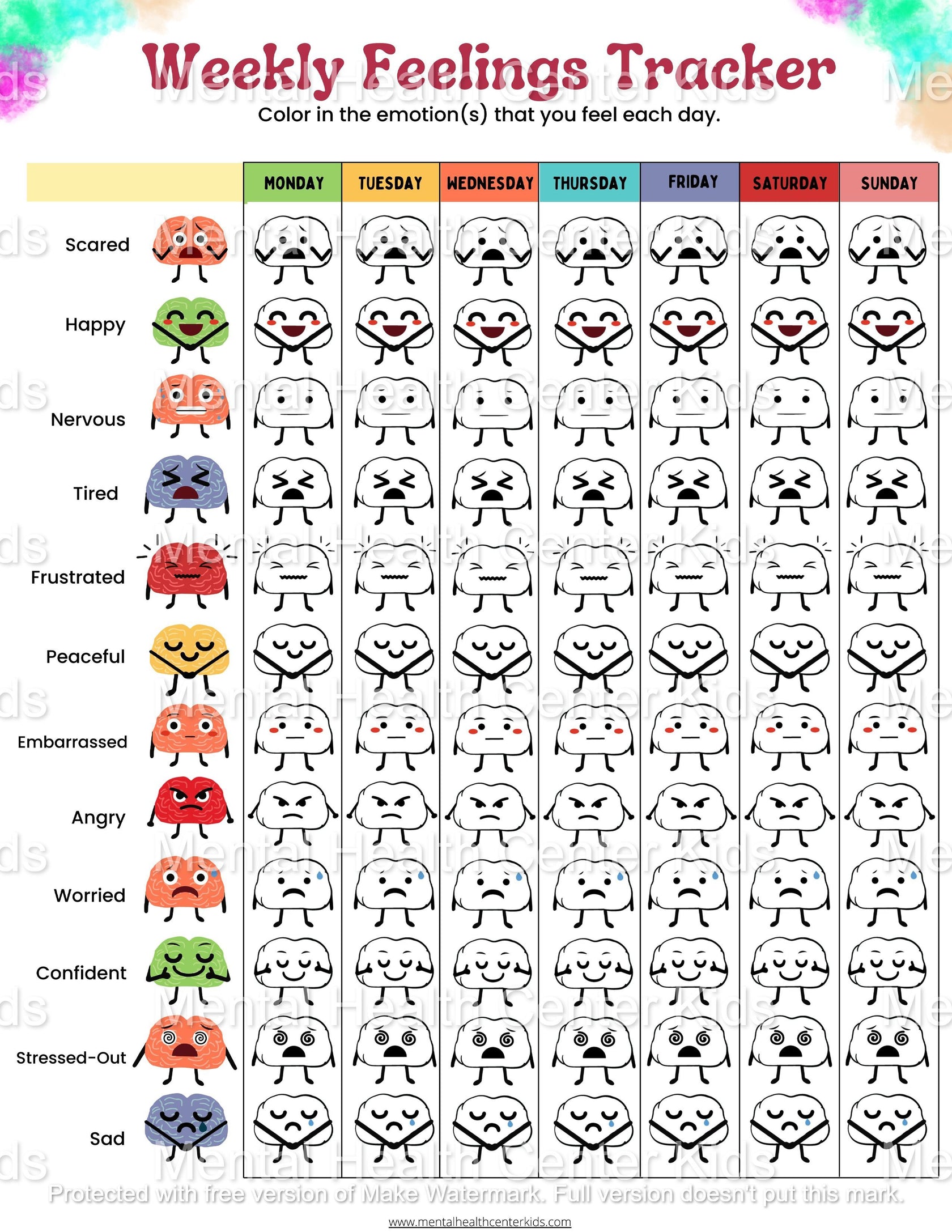 Weekly Feelings Tracker – Mental Health Center Kids