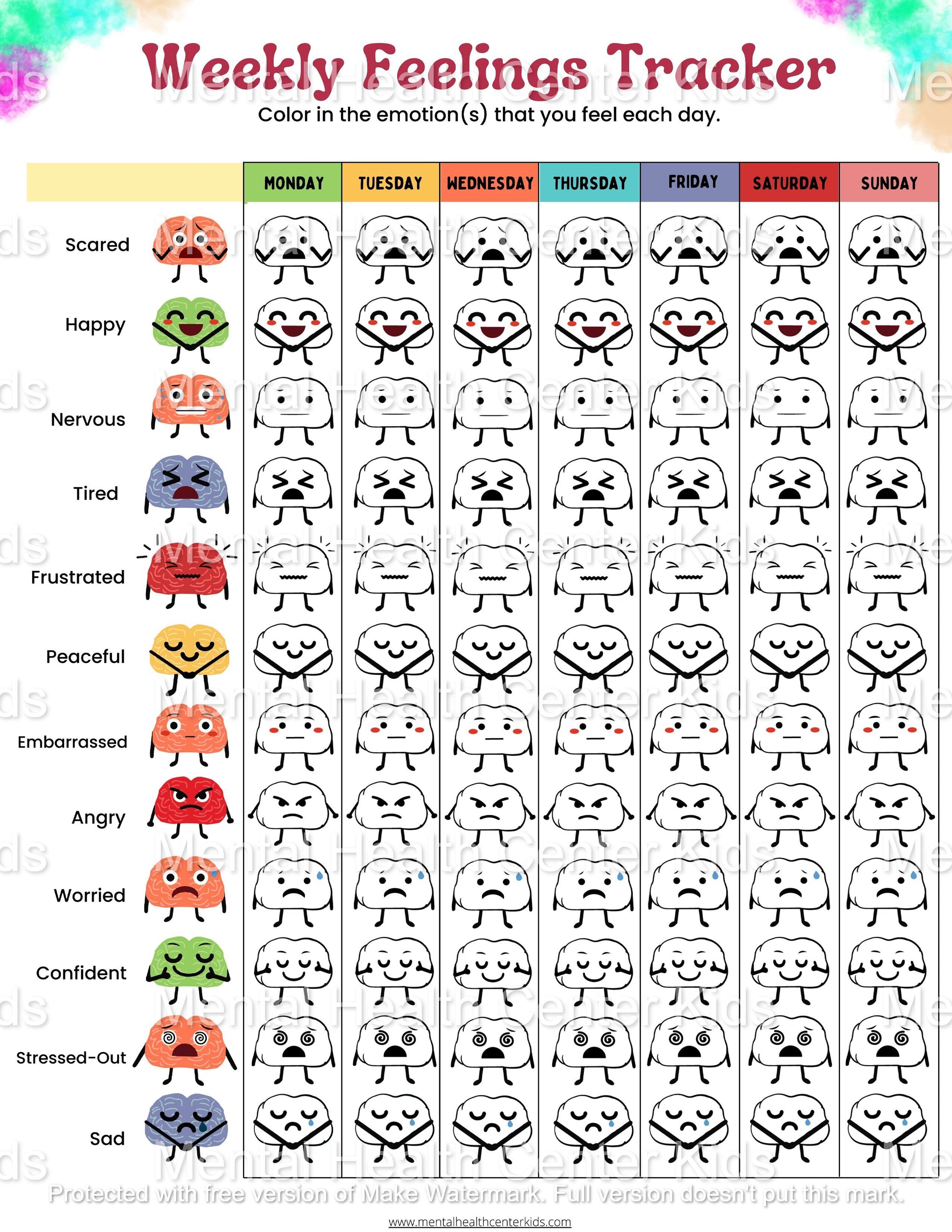 Weekly Feelings Tracker – Mental Health Center Kids