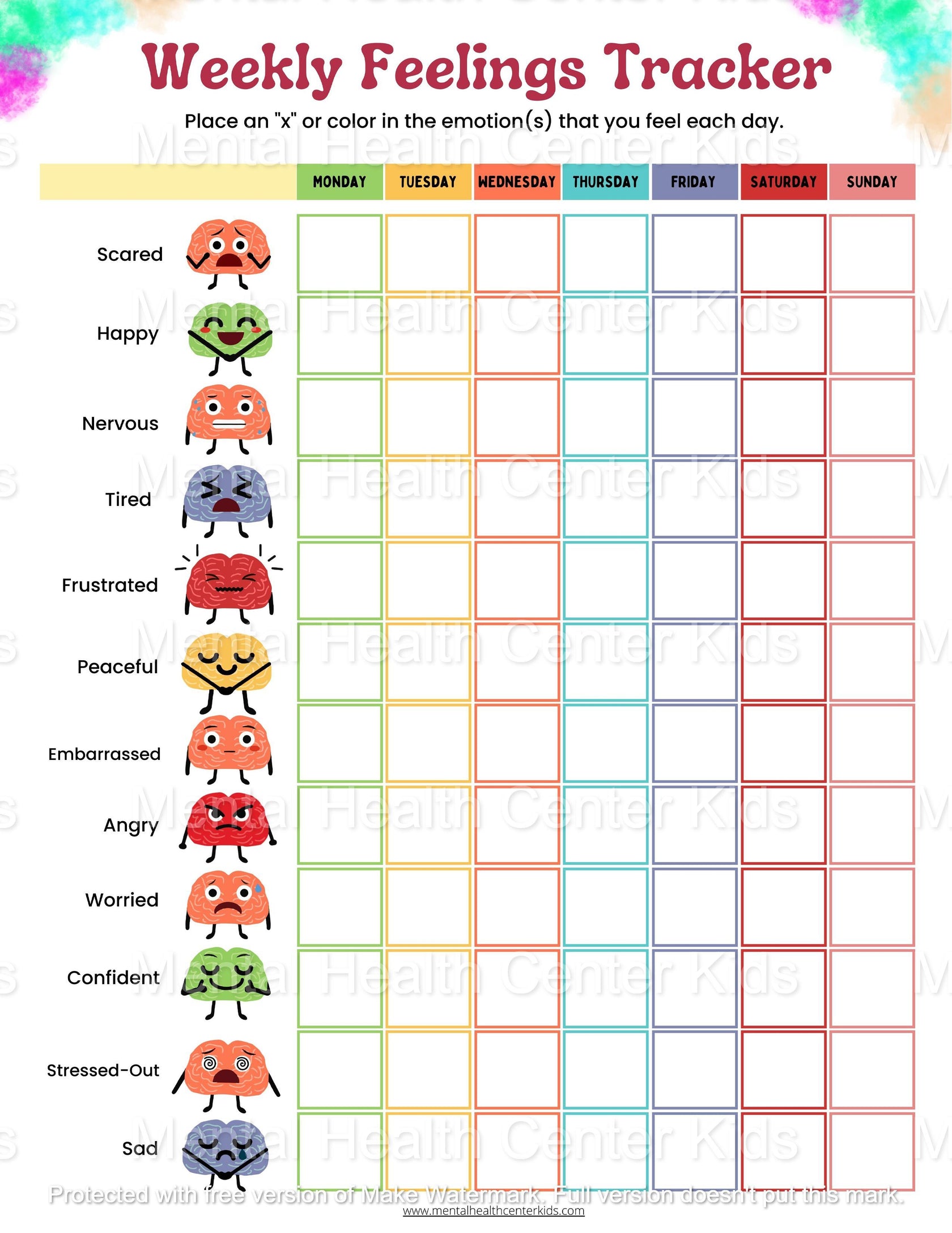 Weekly Feelings Tracker – Mental Health Center Kids