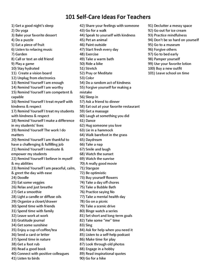 Self-Care Ideas for Teachers – Mental Health Center Kids