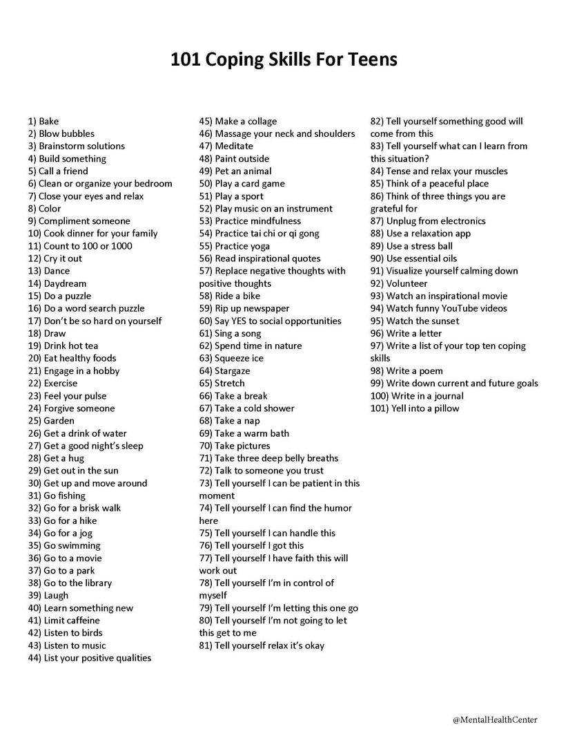 Coping Skills for Teens (PDF) – Mental Health Center Kids