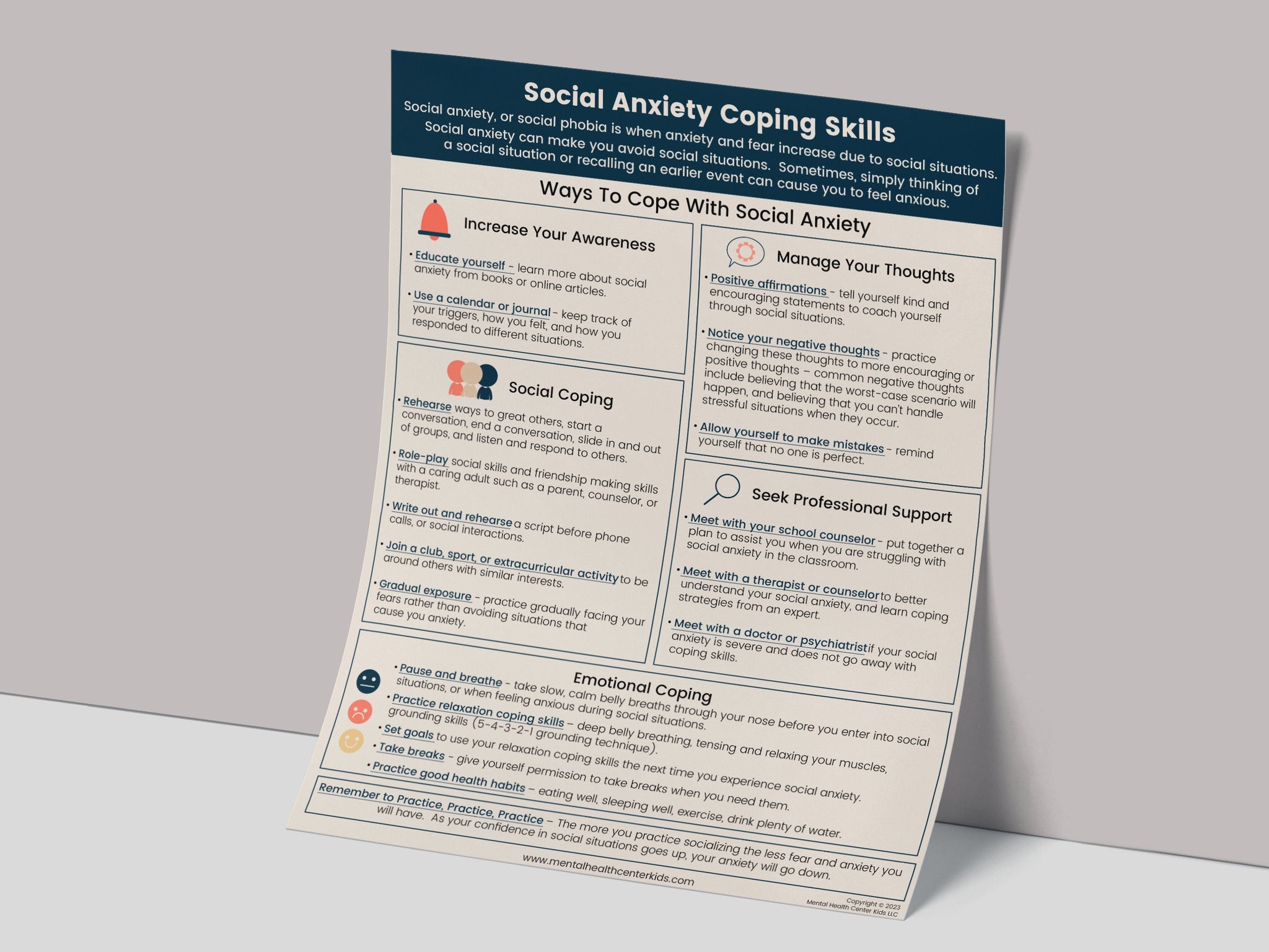 Social Anxiety Coping Skills (PDF) – Mental Health Center Kids