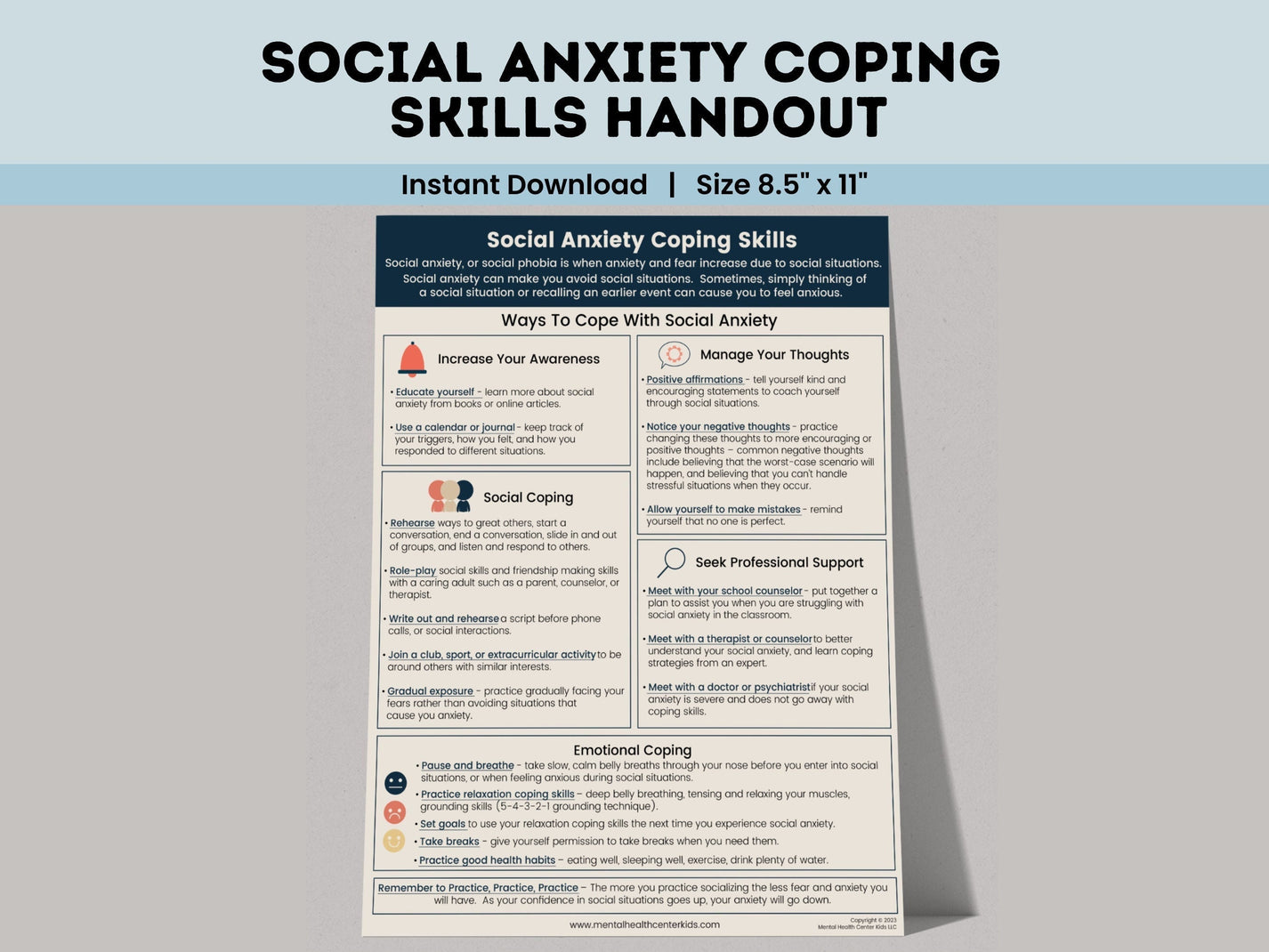 Social Anxiety Coping Skills (PDF) – Mental Health Center Kids
