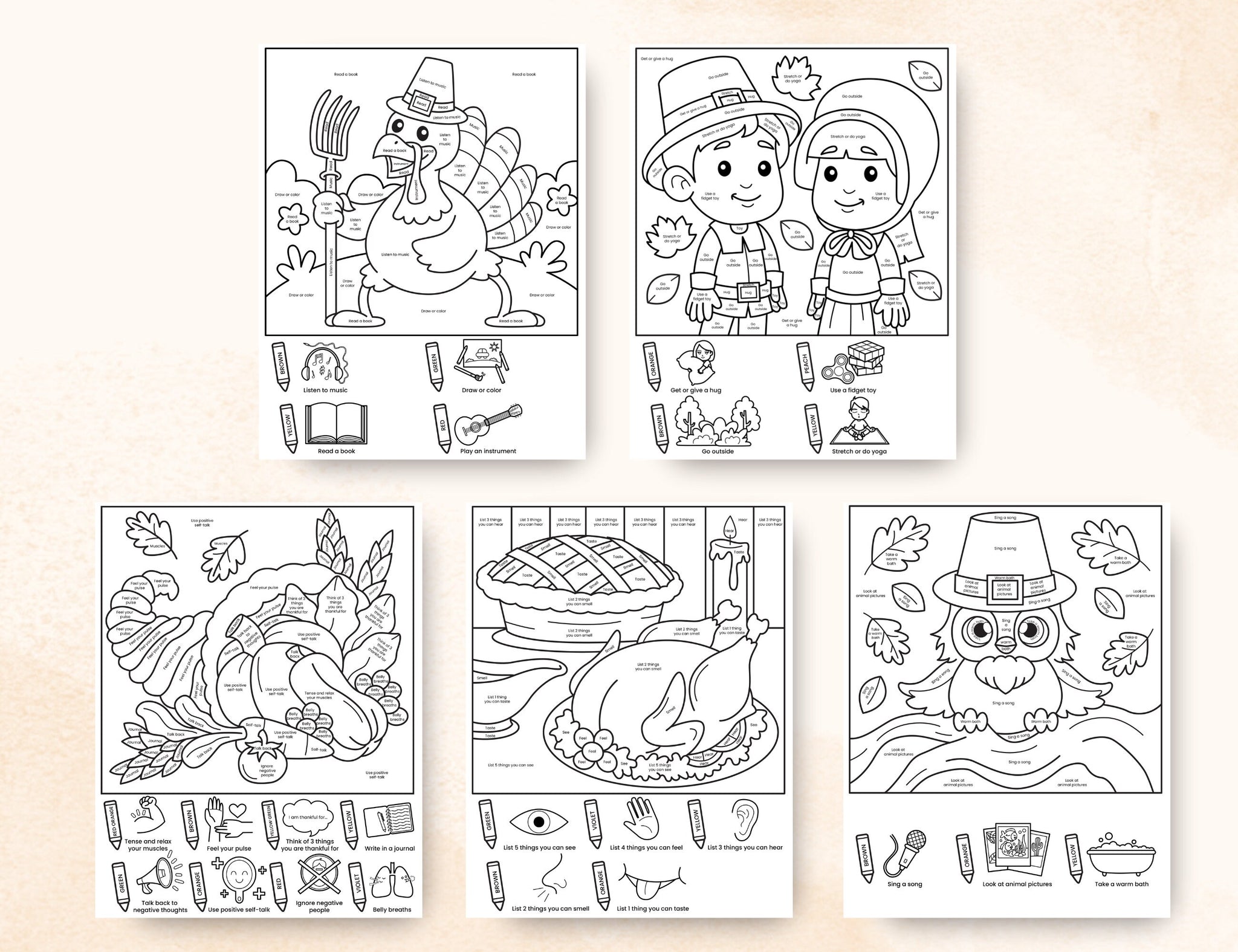 Thanksgiving Color By Coping Skills Coloring Pages – Mental Health ...