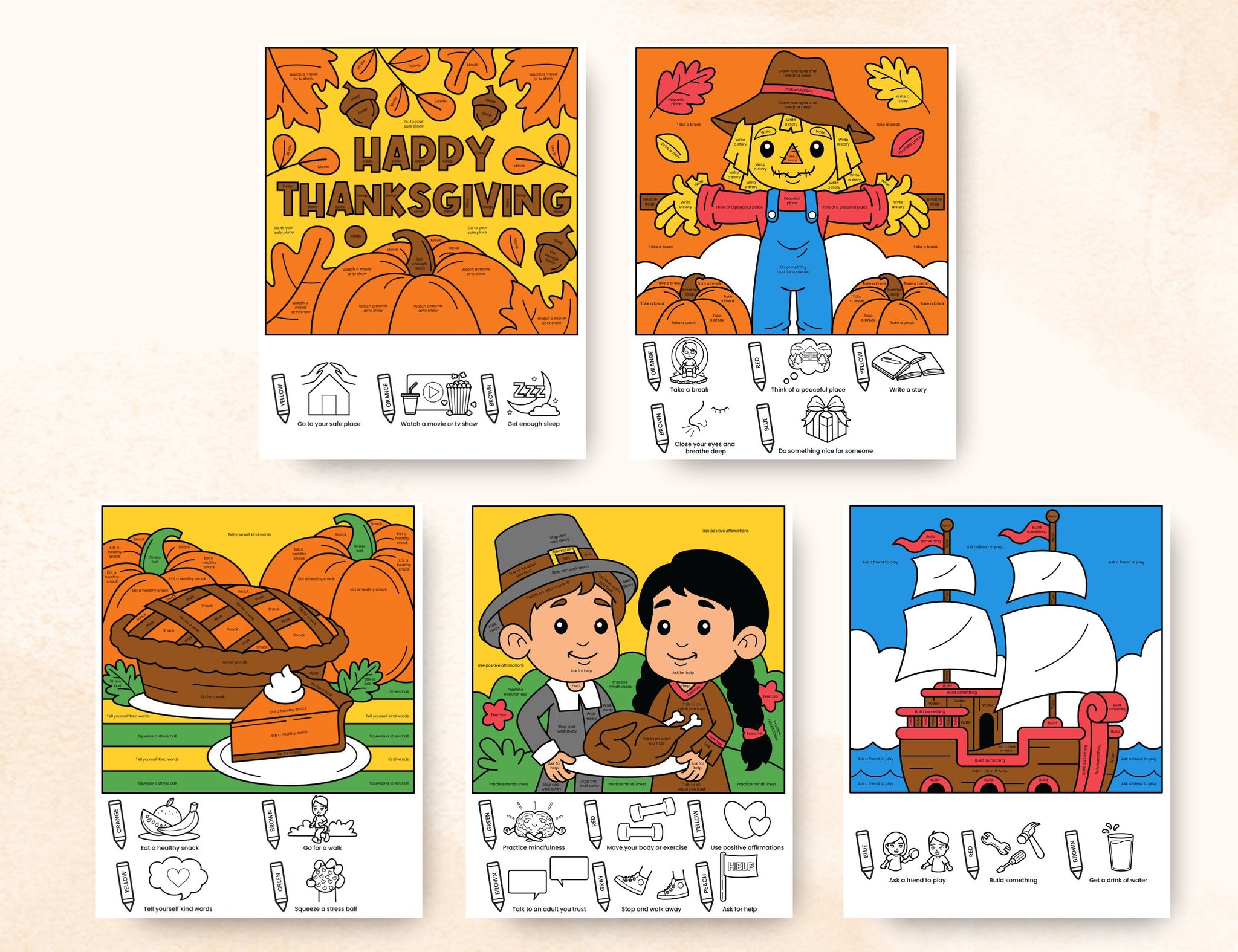 Thanksgiving Color By Coping Skills Coloring Pages – Mental Health ...