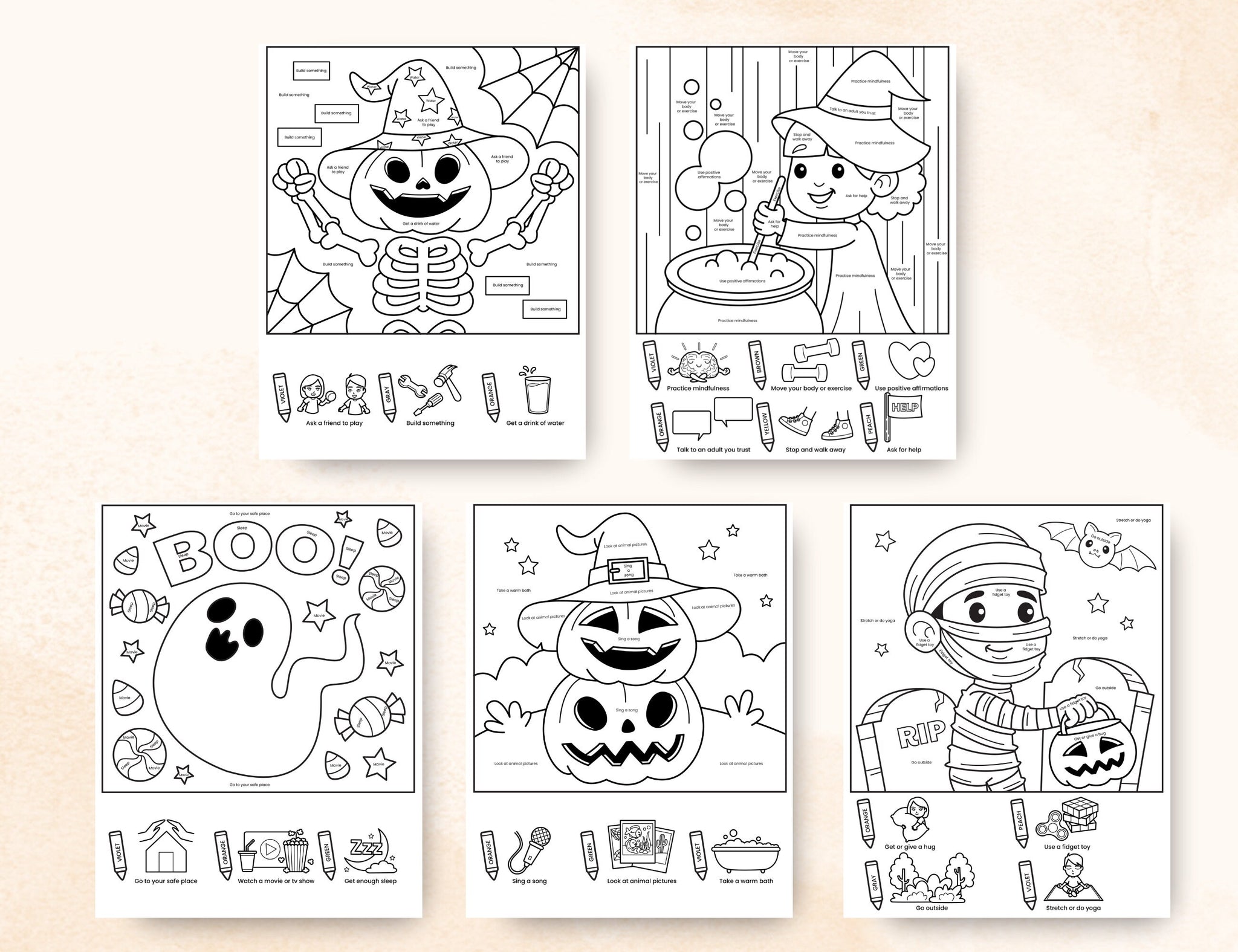 Halloween Color By Coping Skills Coloring Pages – Mental Health Center Kids