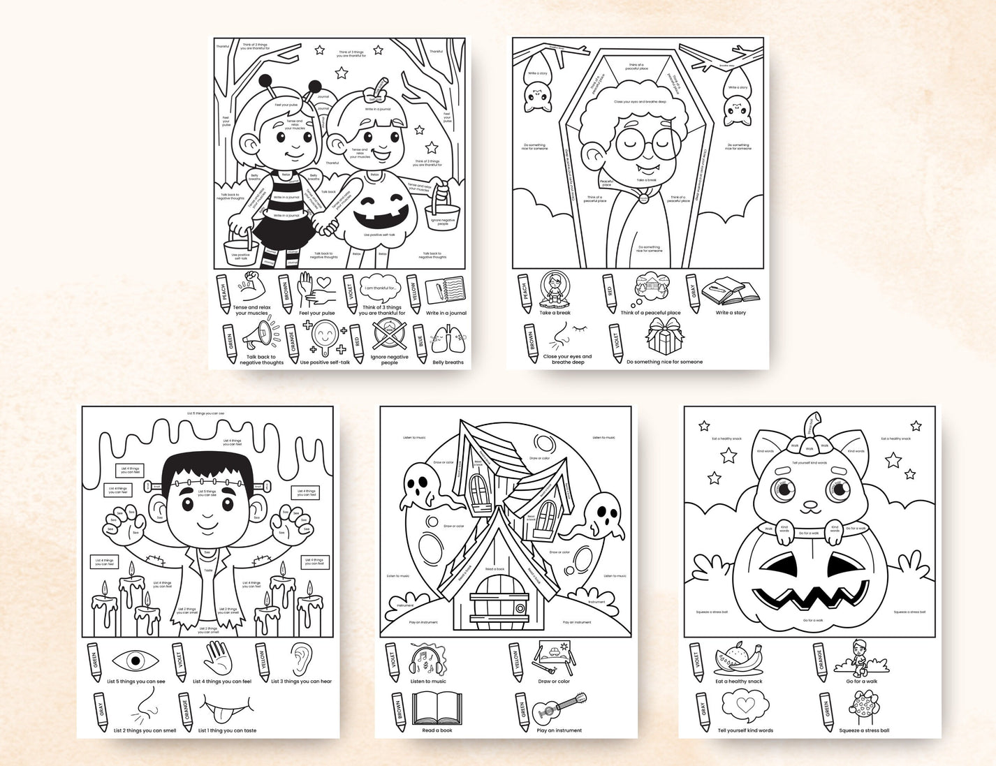 Halloween Color By Coping Skills Coloring Pages – Mental Health Center Kids